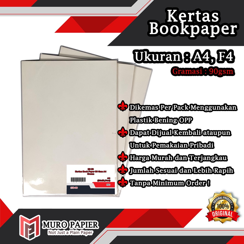 Jual ( PER PAK - ISI 50 ) Kertas Book Paper 90 Gsm F4 A4 - by Muro ...