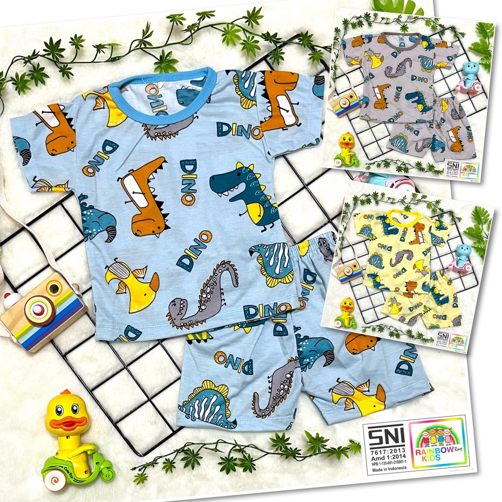 Jual RAINBOW SETELAN PENDEK / SET BAJU ANAK UNISEX COWOK/CEWEK USIA 1- 7 TAHUN DINO PENDEK ...