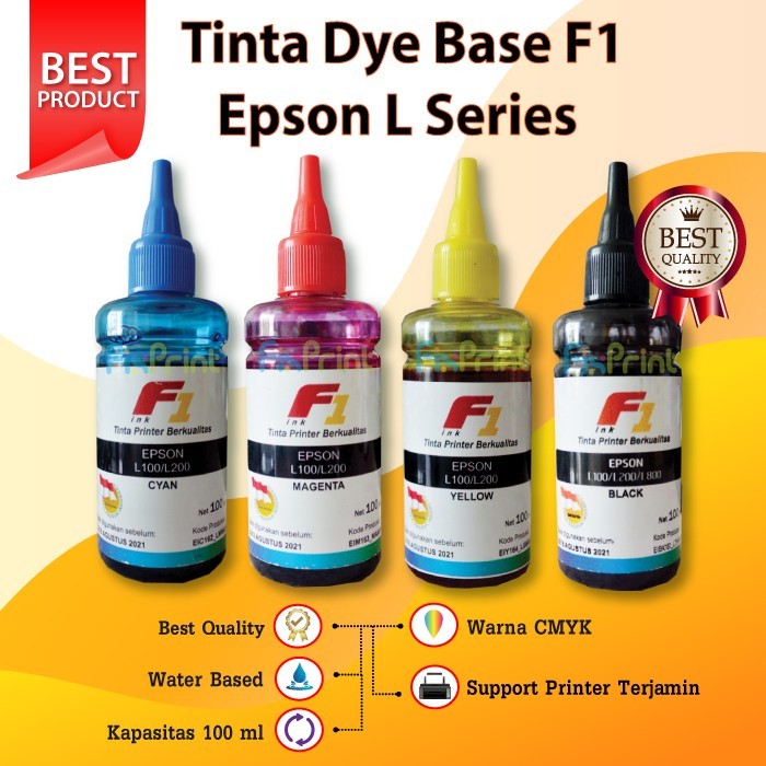 Jual Tinta F1 100ml Printer Epson L110 L210 L350 L800 L1300 L1800 L365 ...