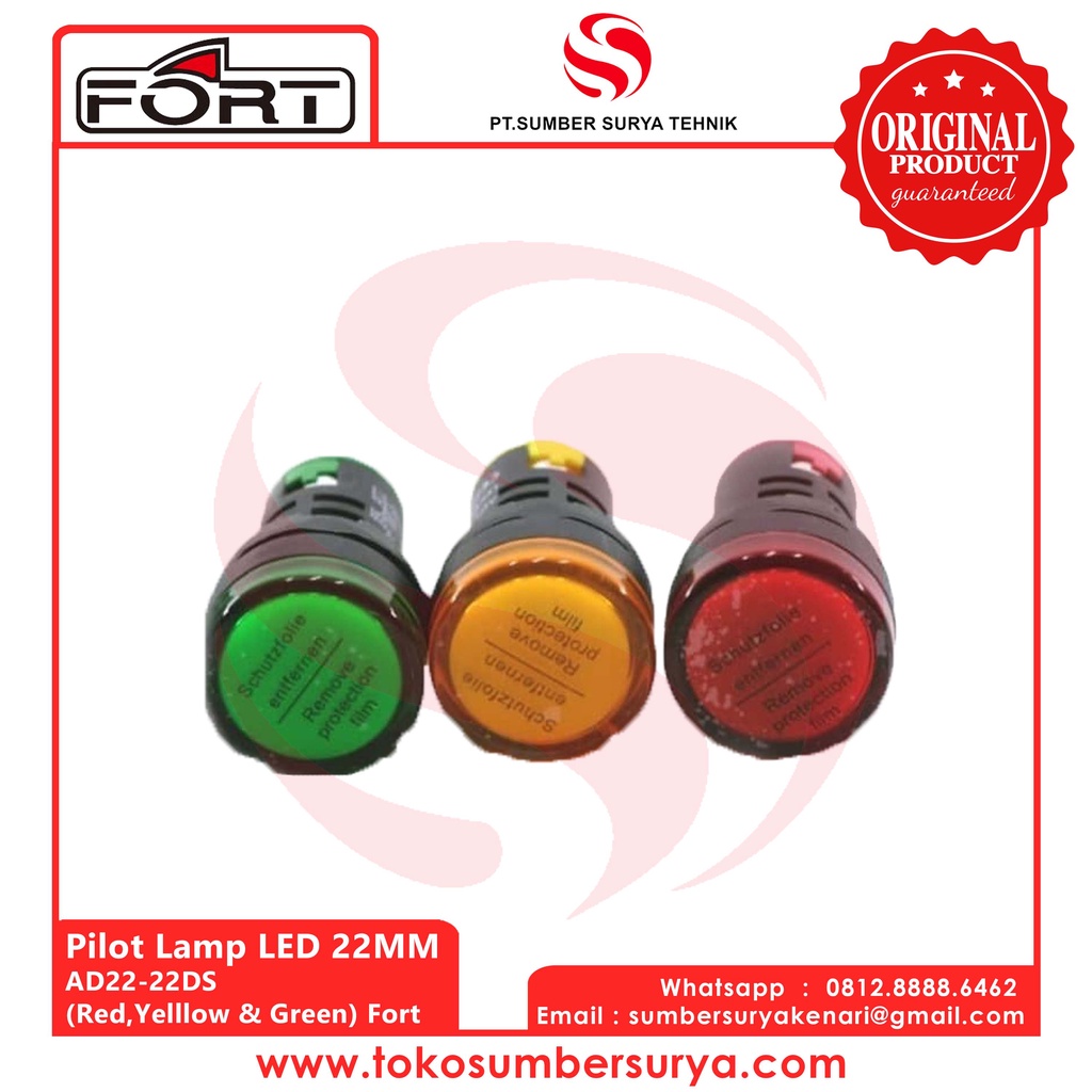 Jual Pilot Lamp LED 22MM AD22-22DS / AD2222DS Merah, Hijau, Kuning Fort ...
