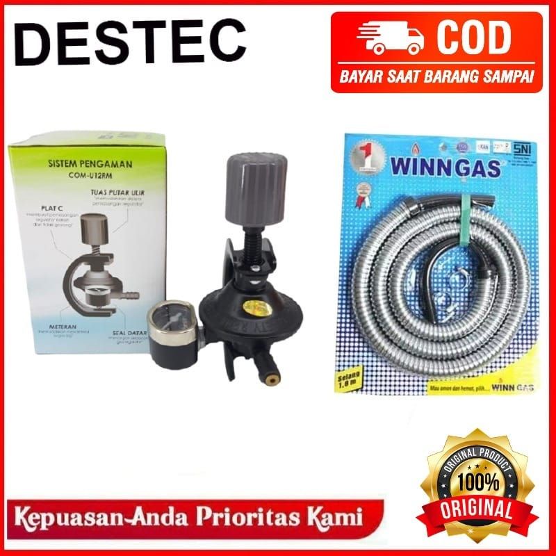 Jual REGULATOR KOMPOR GAS DESTEC COM-U12 RM + SELANG FLEXSIBLE | Shopee Indonesia