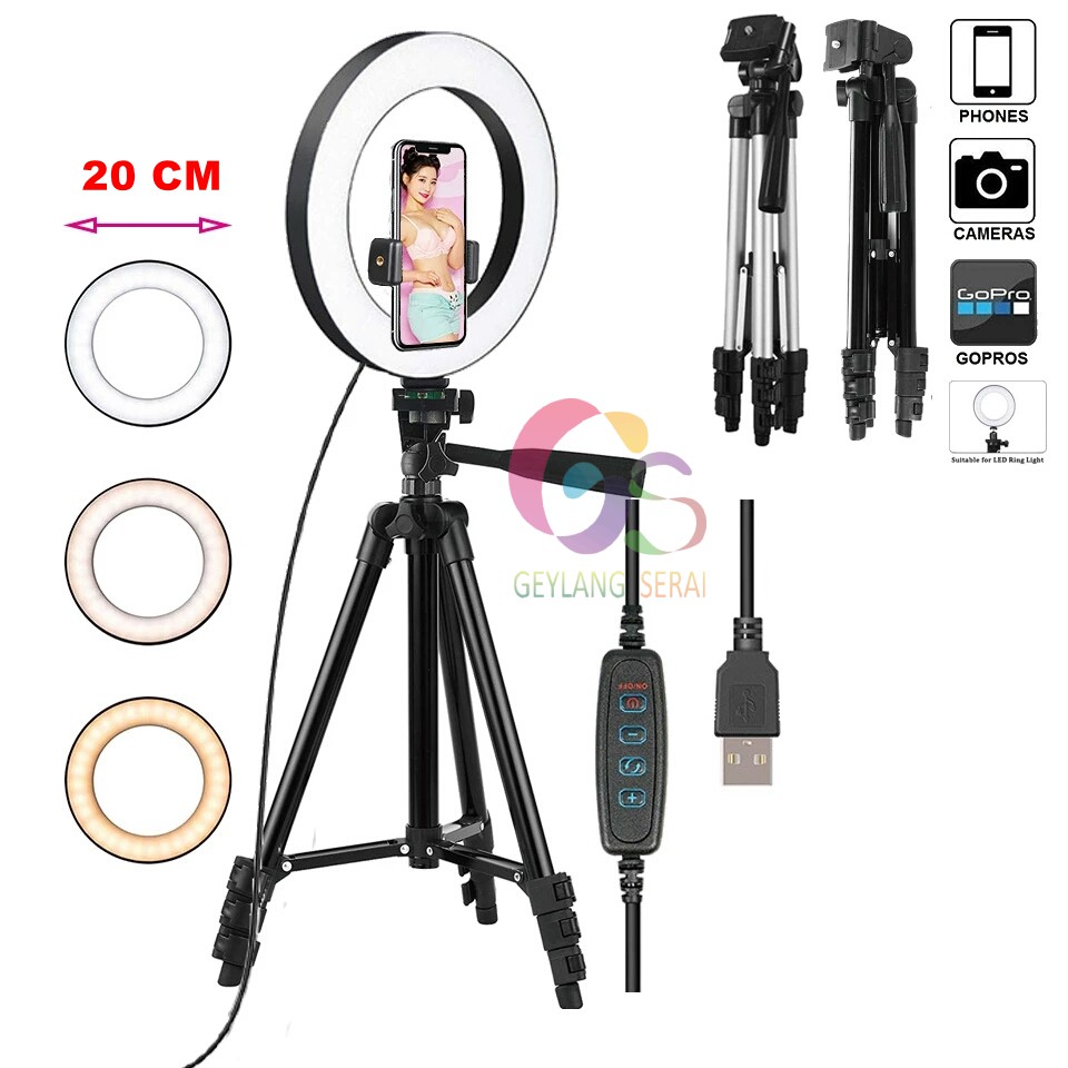 Jual Paket Ring Light 20 cm + Tripod 1 Meter For Beauty Vlogger ...