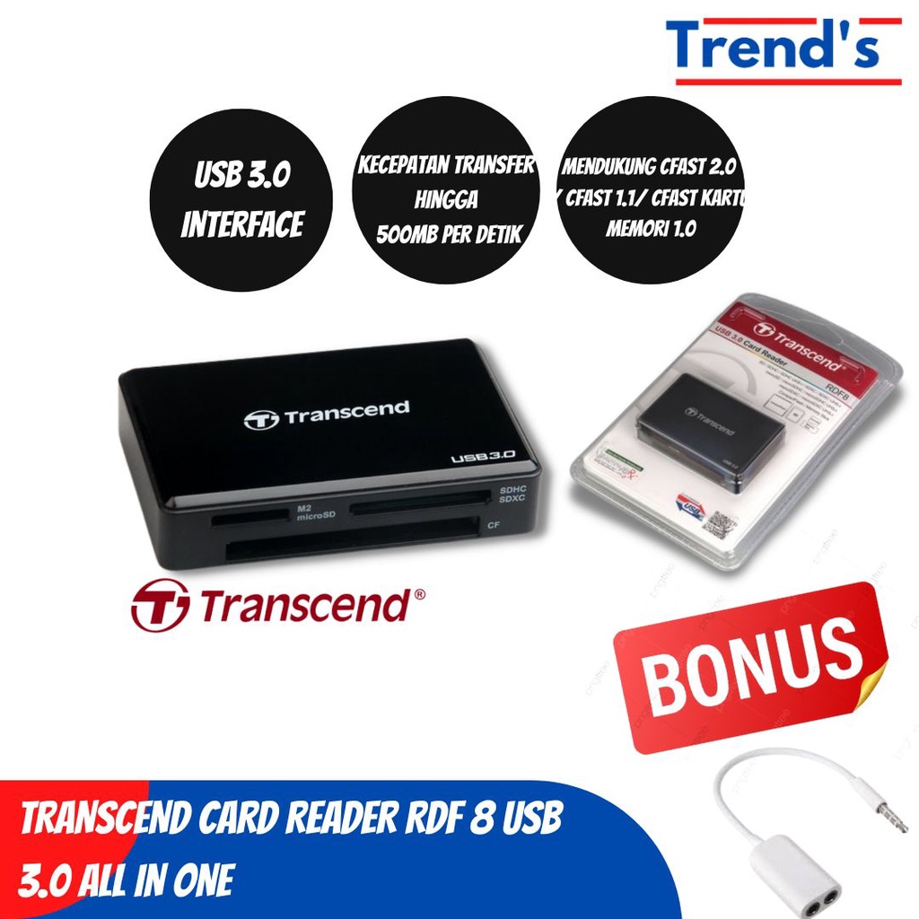 Jual Card Reader Transcend All In One RDF 8 USB 3.0 | Shopee Indonesia