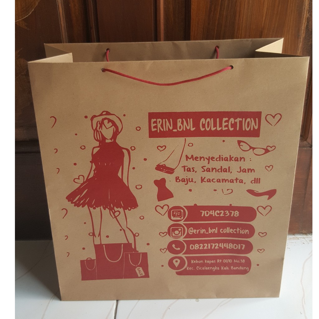 Jual Paperbag sablon kraft coklat P30xL10xT40 cm, Sablon 1 sisi 1 warna ...