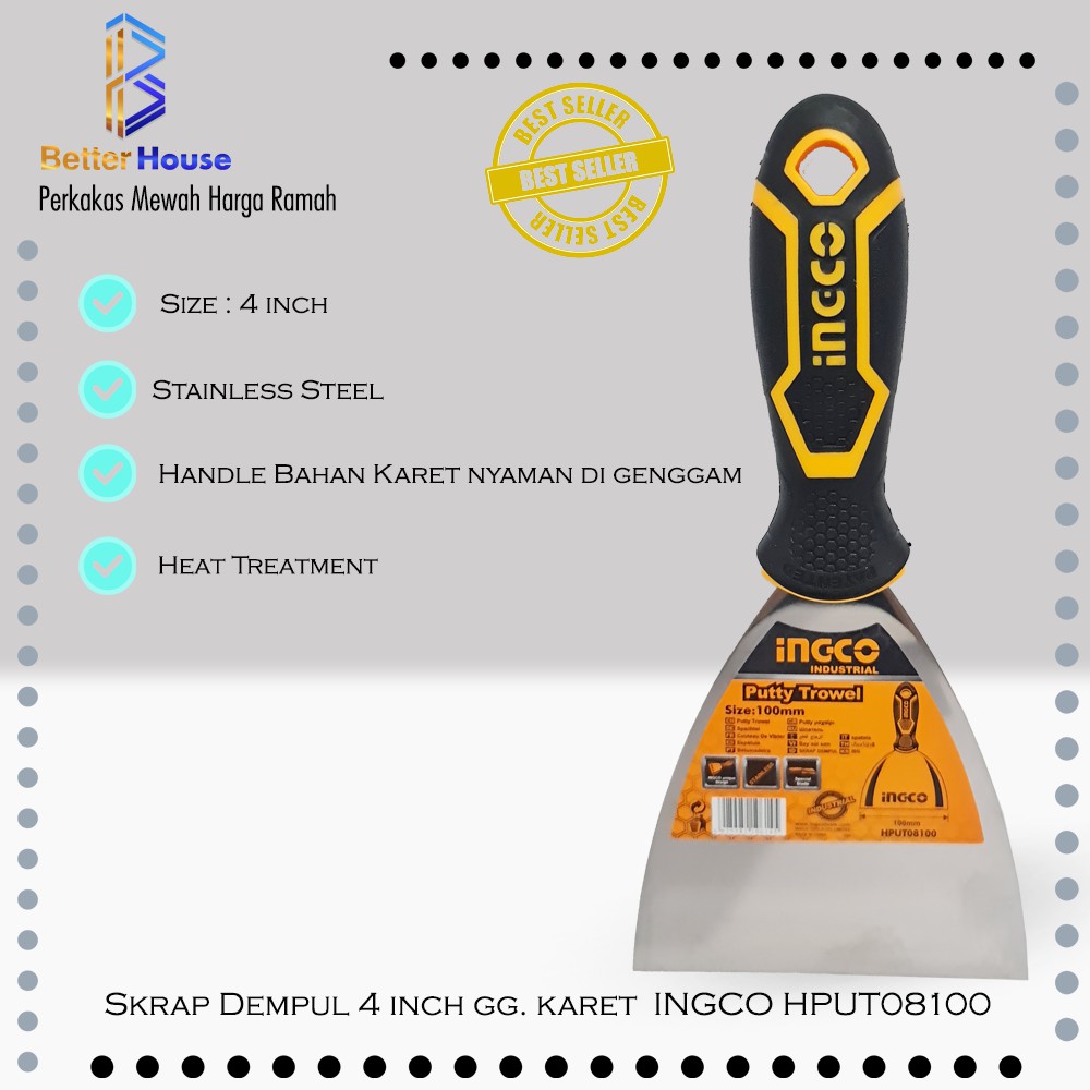 Jual SKRAP KAPE SCRAPER STAINLESS GAGANG KARET 4" INGCO HPUT08100 ...