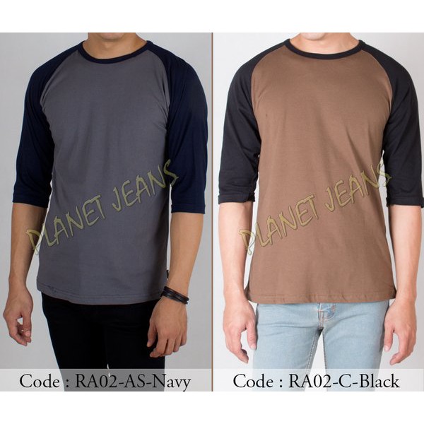 Jual Dijual baju kaos polos tangan 3/4 raglan cowok polosan / lengan 7/ ...