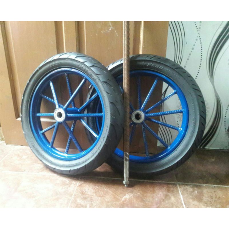 Jual Roda gerobak Dorong Ring 14 ruji 6 gede satu set as roda komplit ...