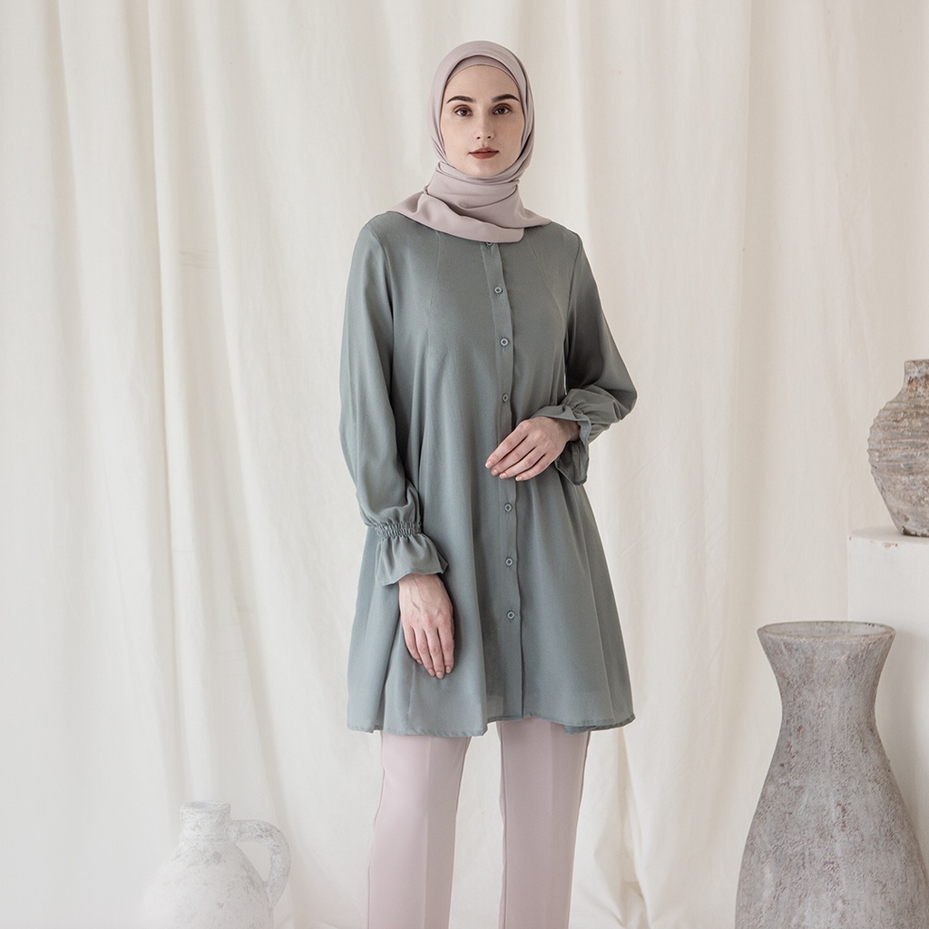 Jual Maula by Aska Label - Tunik wanita full kancing atasan blouse ...