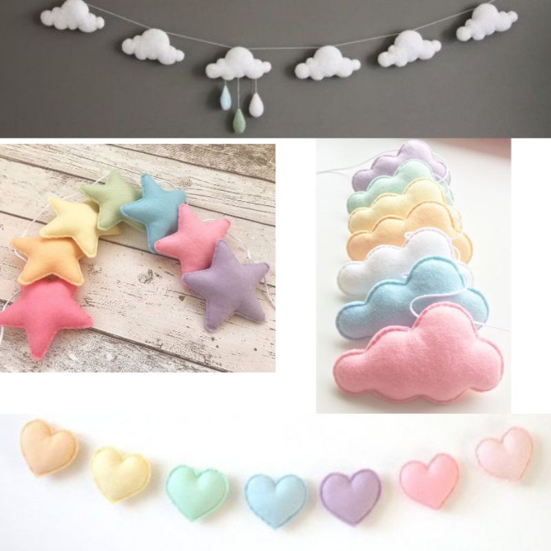 Jual bunting garland gantungan dinding awan love heart bintang wortel ...