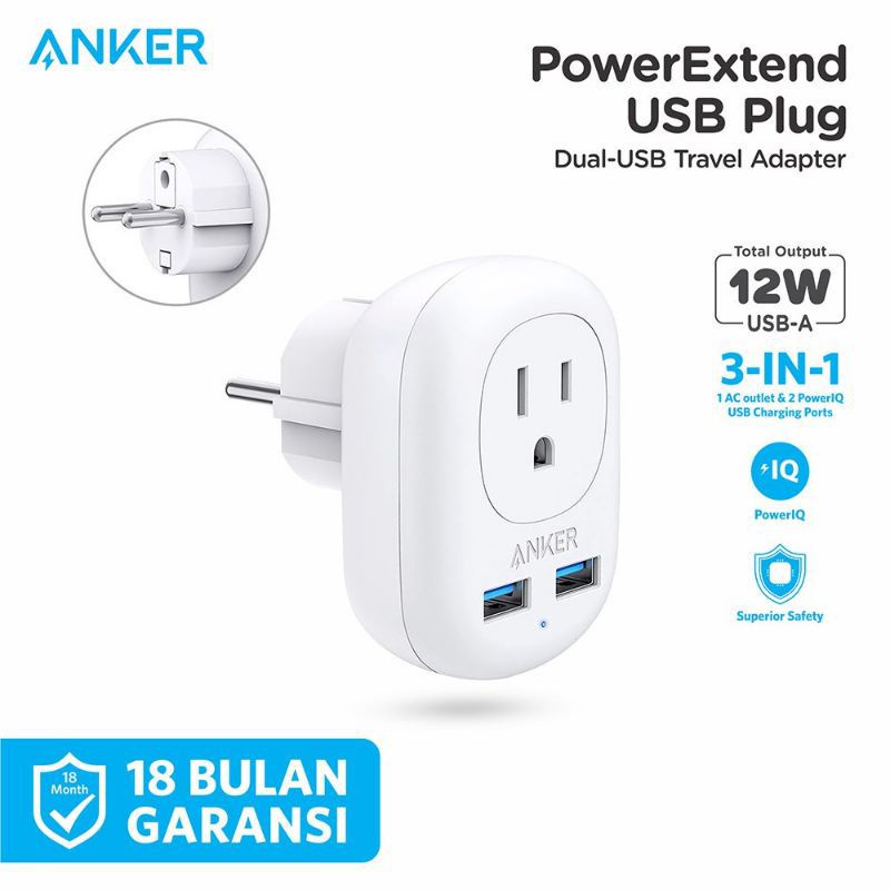 Jual Anker PowerExtend and USB Plug travel adapter Resmi Anker A9211 ...