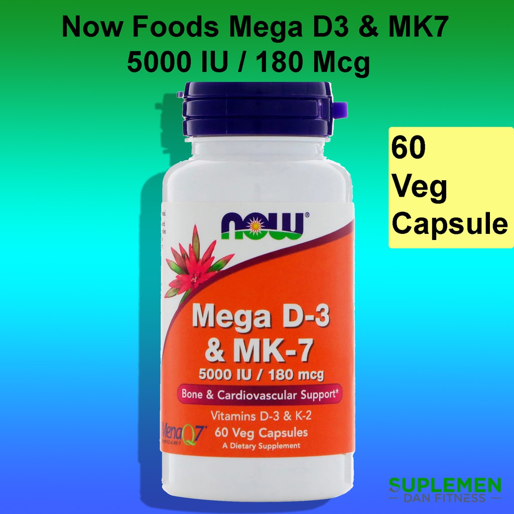 Jual Now Foods Mega D3 & MK7 5000 IU / 180 mcg 60 Veg Cp Vitamin Vit D ...