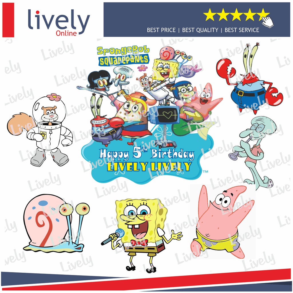 Jual CUSTOM NAMA CAKE TOPPER KARAKTER SPONGEBOB 01 HIASAN KUE ULANG ...