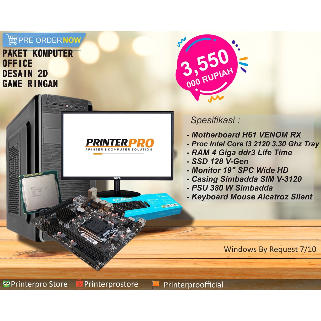 Jual PAKET KOMPUTER OFFICE DESAIN 2D INTEL CORE I3 2120 | Shopee Indonesia
