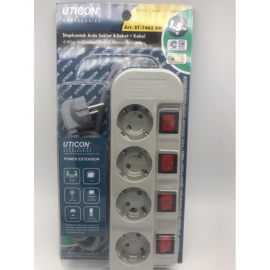Jual Best Seller Stop Kontak Uticon 4 Lubang St-1482 Sw/ Stopkontak ...
