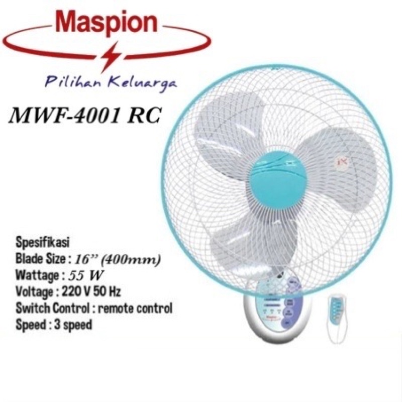 Jual Kipas angin dinding Maspion Mwf-4001 RC + Remote | Shopee Indonesia