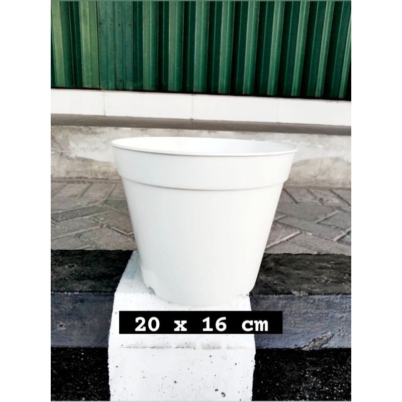 Jual HARGA PER LUSIN. Pot Bunga Plastik Putih diameter 20 cm. Pot Bunga ...