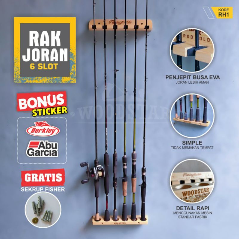 Jual Rak joran pancing dinding 6slot kayu jati belanda Rod holder ...