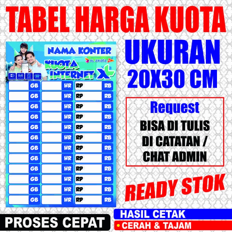 Jual Cetak Poster Daftar Harga Kuota Tanpa Laminasi | Shopee Indonesia