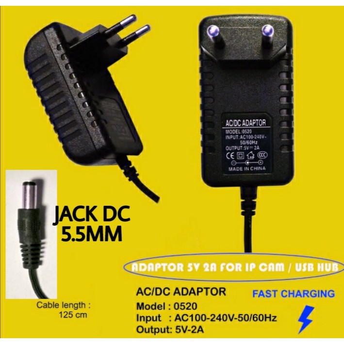 Jual ADAPTOR IP CAMERA / IP CAM / USB HUB / IP ROUTER 5V 2A (jack DC 5 ...
