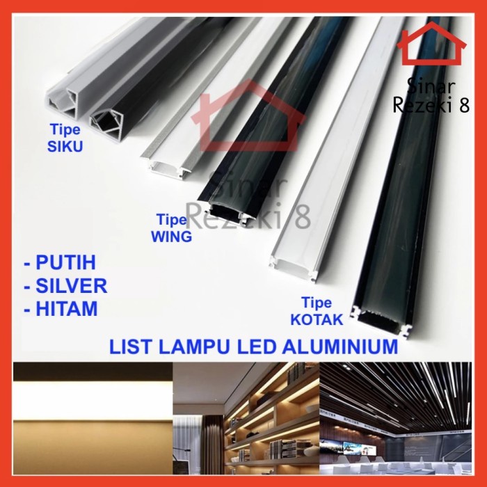 Jual List Lampu LED Strip Rumah 1M / Cover Aluminium Casing Lis Housing ...