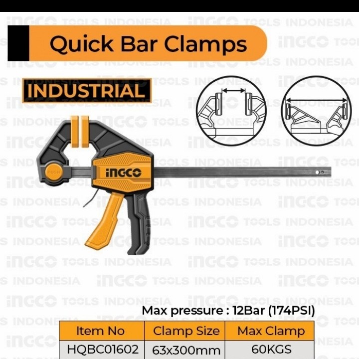 Jual INGCO quick bar clamps release 12 inch catok kayu kaca klem ...