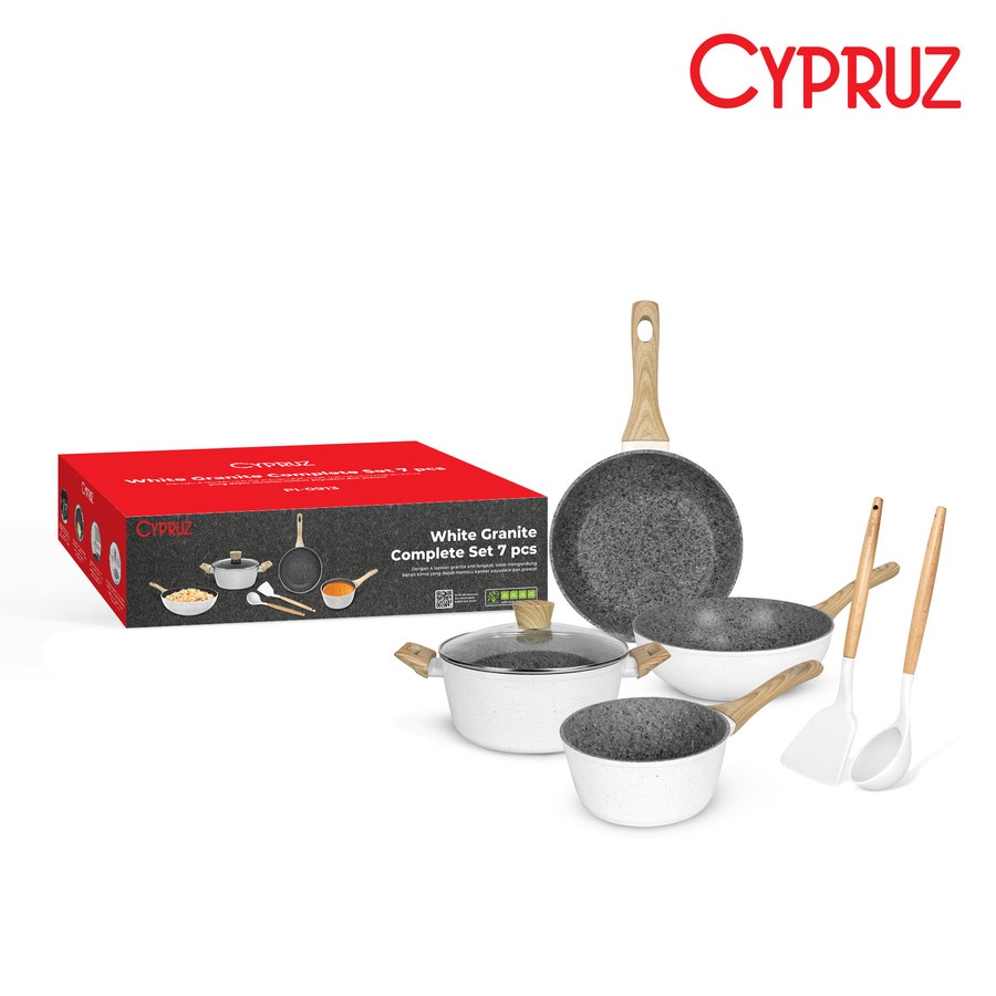 Jual CYPRUZ PI-0913 Panci Set White Granite Series Complete Set 7 Pcs ...