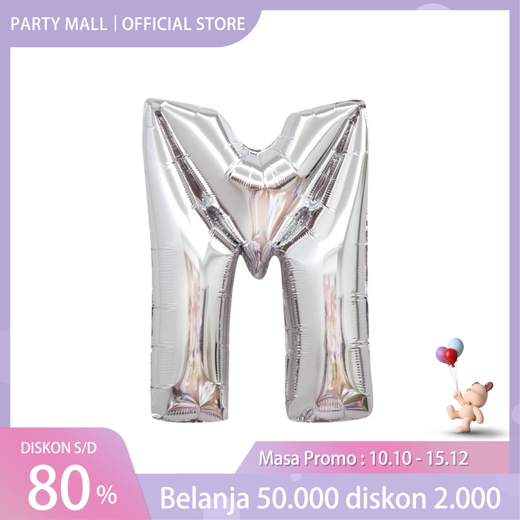 Jual Balon Foil Huruf Silver 16 Inch 40cm Abjad Alphabet A-Z Balon Foil ...