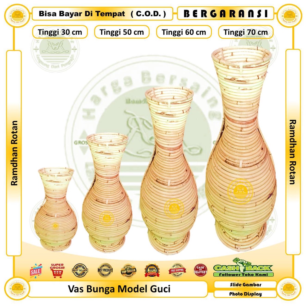 Jual Vas Bunga Bentuk Guci Bahan Rotan / Ramdhan Rotan / Tempat Bunga ...