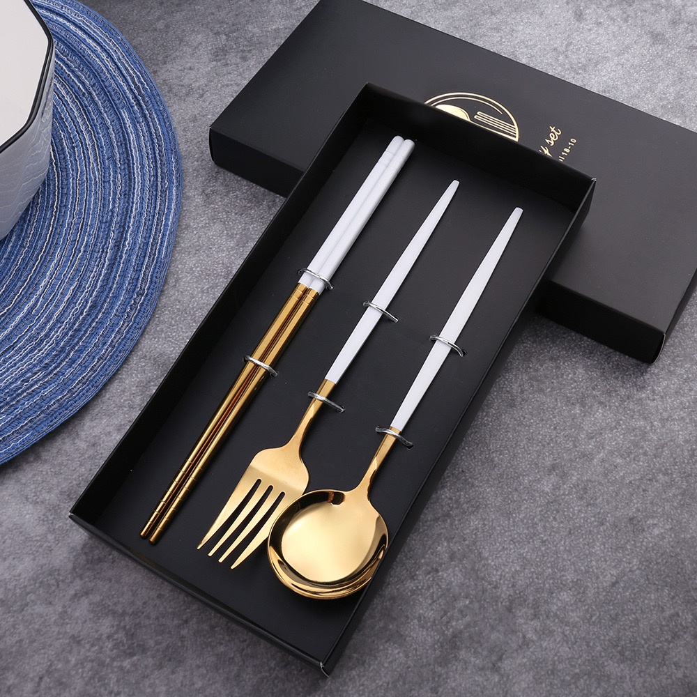 Jual [JAFA] Gold Cutleries Box Set 3pcs - Alat Makan Korea Sendok Garpu ...