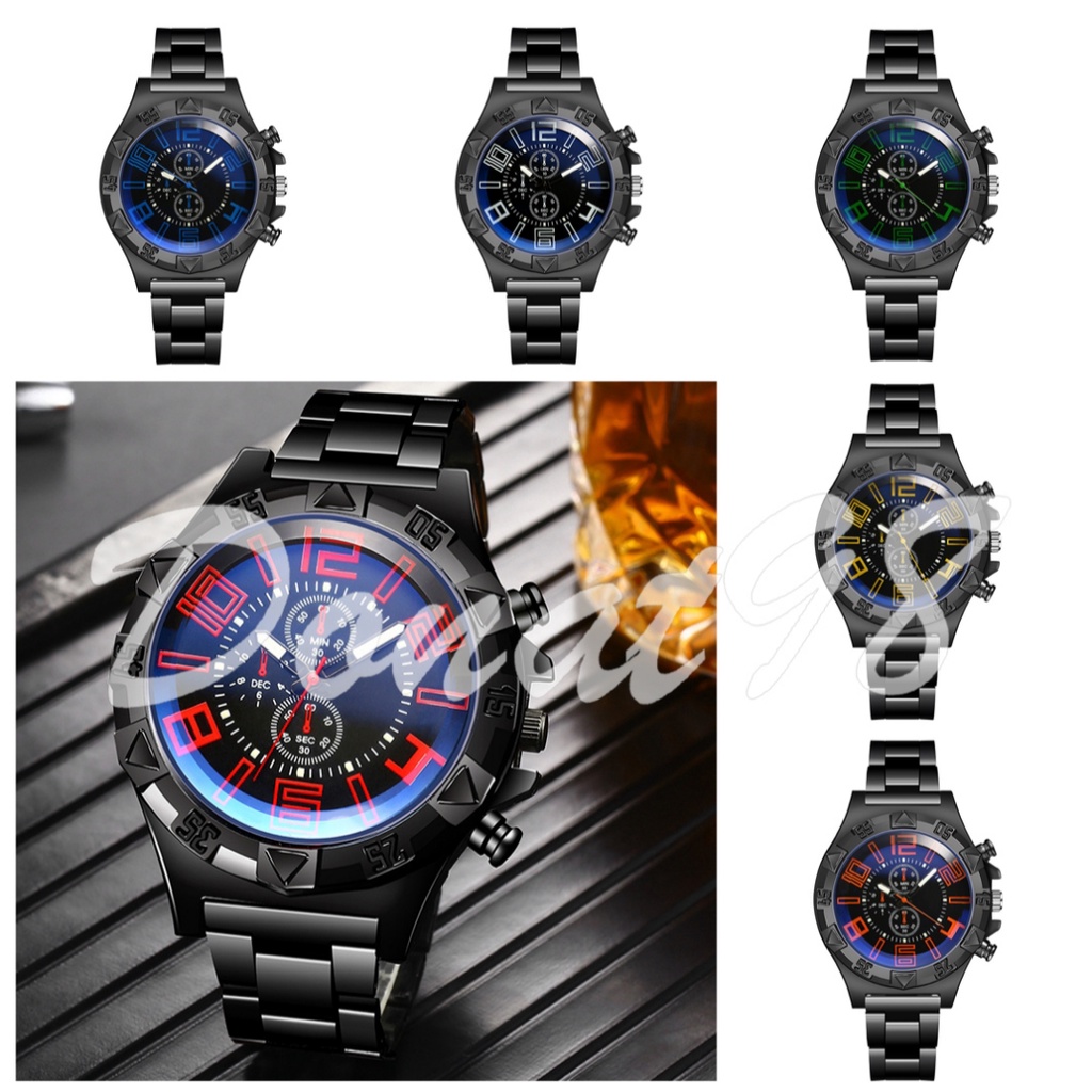 Jual Jam Tangan Pria Strap Stainless Hitam Dial Bulat Analog Quartz ...