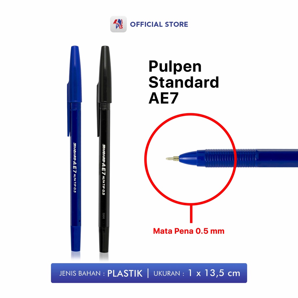 Jual Pulpen / Bolpoin / Ball Pen Standard AE7 0.5 mm Merek Bolpen No 1 ...