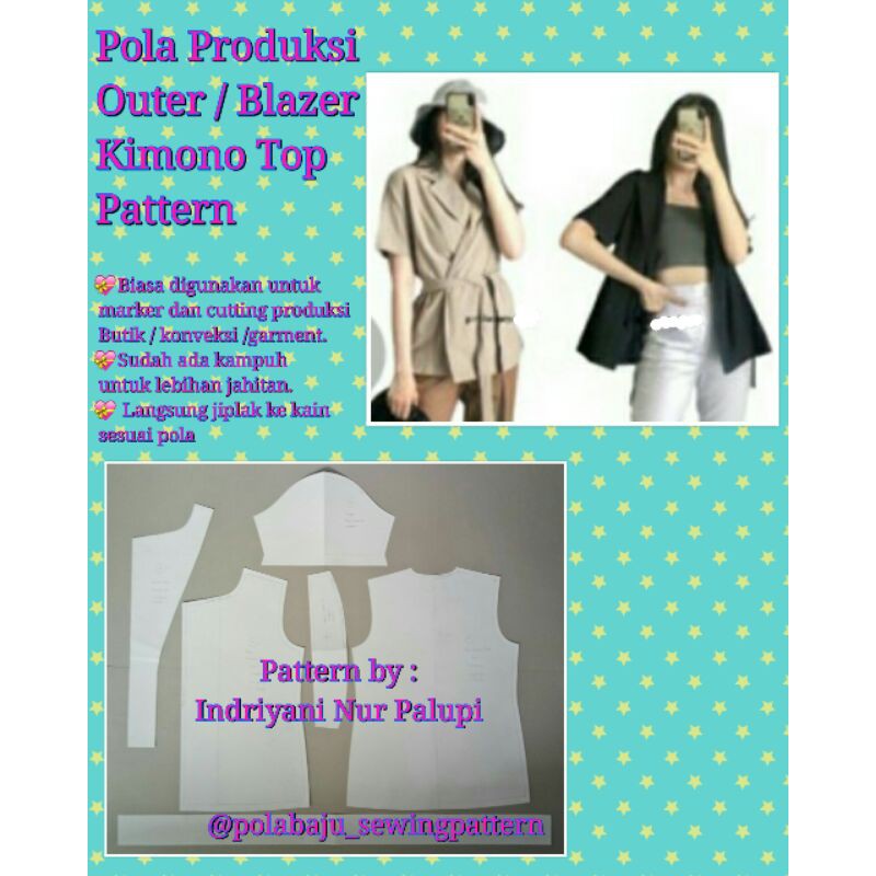 Jual Kimono Top Sewing Pattern | POLA PRODUKSI BAJU atasan Kimono | Pola Baju | Sewing Pattern ...