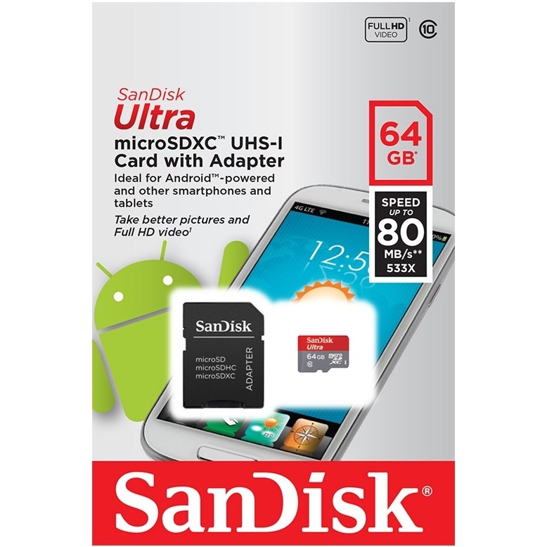 Jual Sandisk Micro SD Ultra 64 GB Class 10 80mbs (Memory Card | MMC ...