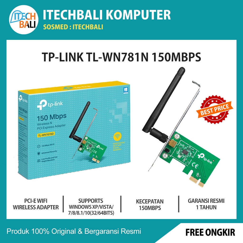 Jual Wireless PCle Adapter TP-LINK TL-WN781ND 150Mbps Original ...