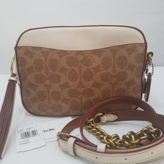 Jual COACH Camera Bag Signature Tan Chalk preloved | Shopee Indonesia