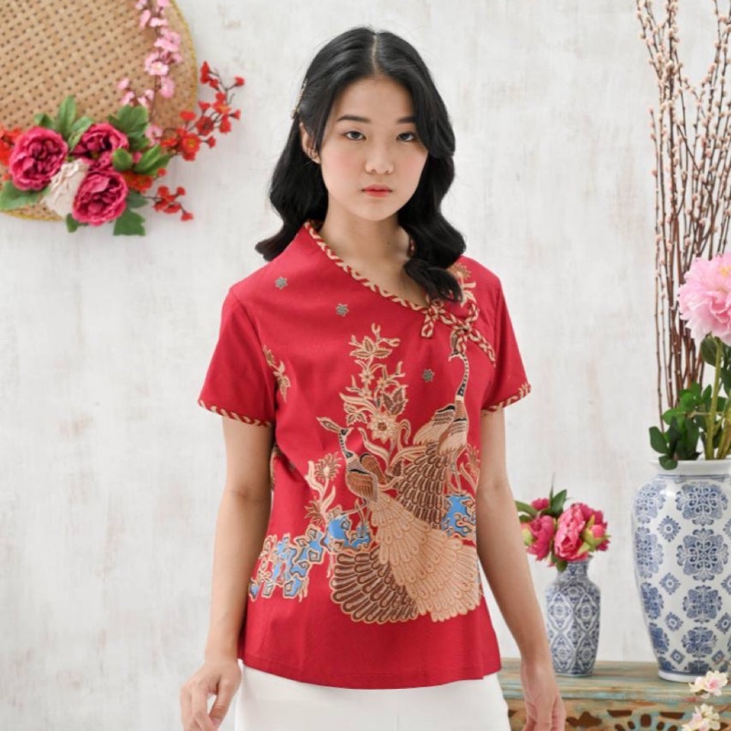 Jual Cheongsam Batik 184 BBB Red/ Baju imlek/ Atasan Merah | Shopee ...