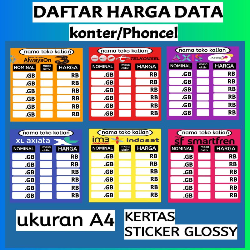 Jual STICKER LIST DAFTAR HARGA PAKET DATA KONTER PHONCEL DJ3J | Shopee ...