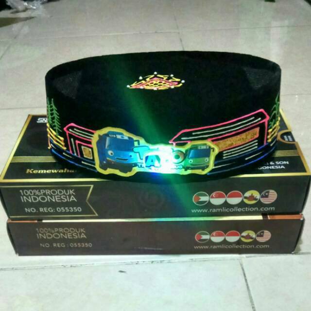 Jual Peci Songkok Kopyah Anak Kekinian LED Motif TAYO dan Masjid ...