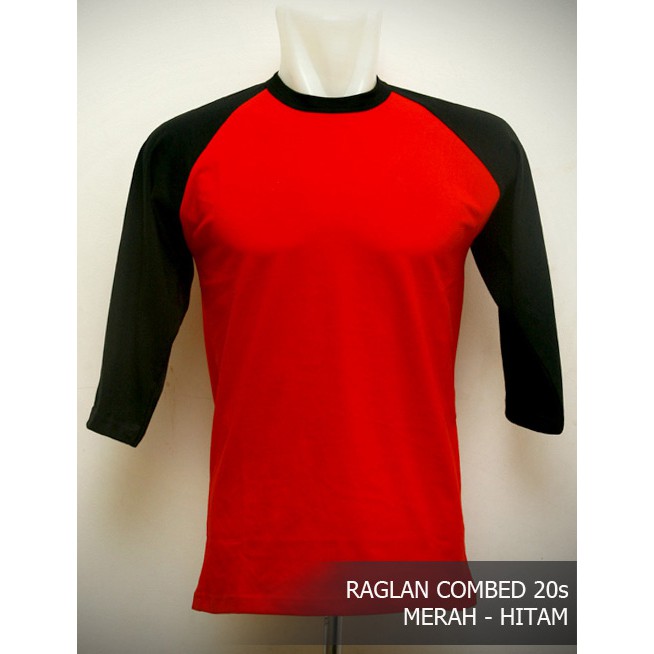 Jual kaos polos raglan 3/4 merah-hitam ML | Shopee Indonesia