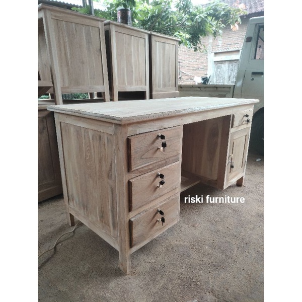 Jual Meja kantor biro kerja guru kayu jati mentahan | Shopee Indonesia