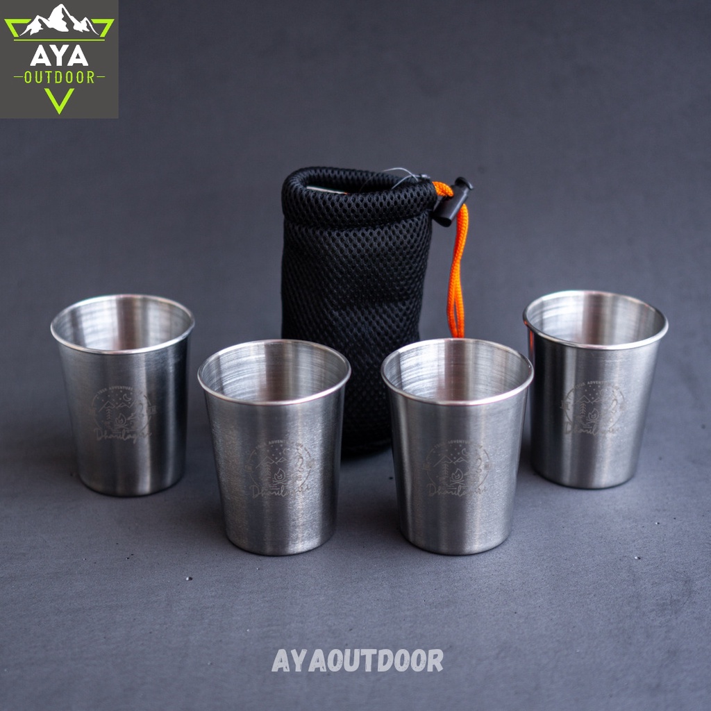 Jual [4 SET] MUG DHAULAGIRI STAINLESS PORTABLE ALAT MAKAN GELAS TRAVEL ...