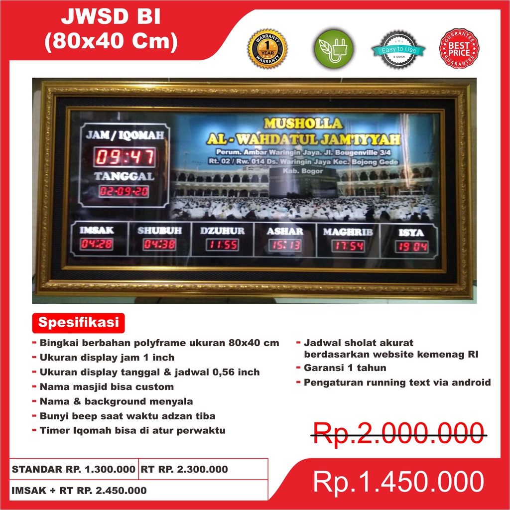 Jual Jam waktu sholat digital / jam masjid / jam sholat murah Tipe B ...