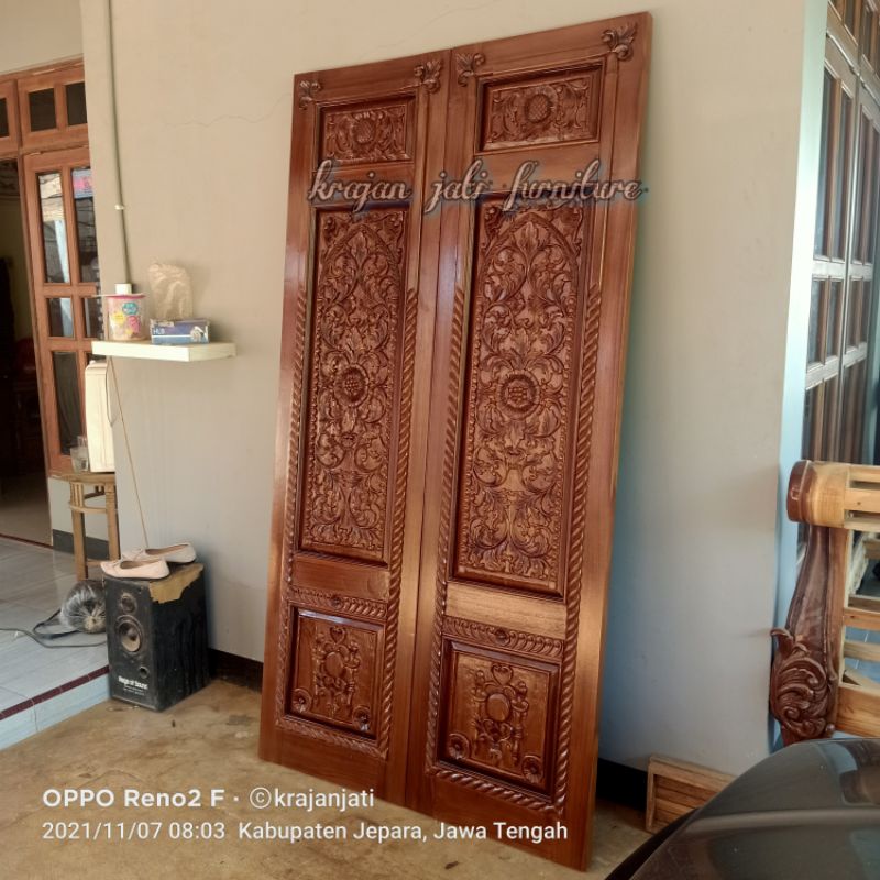 Jual pintu rumah kupu-kupu jati ukir flamboyan/pintu/kusen/jendela ...