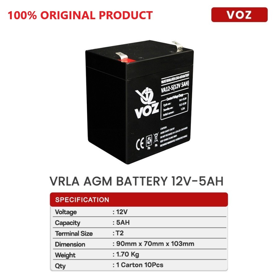 Jual VOZ VRLA AGM 12V 5Ah Aki Kering Baterai Battery Berkualitas ...