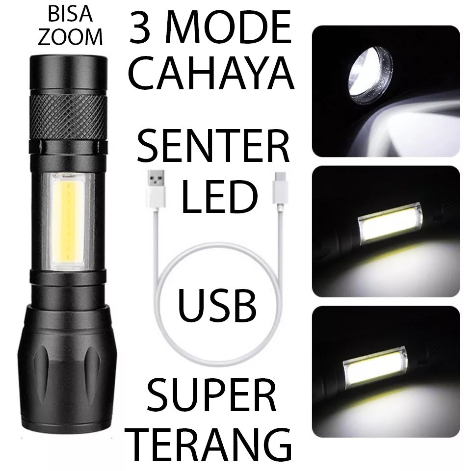 Jual Senter Swat Police Mini Usb Led Zoom 3 Mode Nyala Lampu Senter Super Terang Jarak Jauh ...