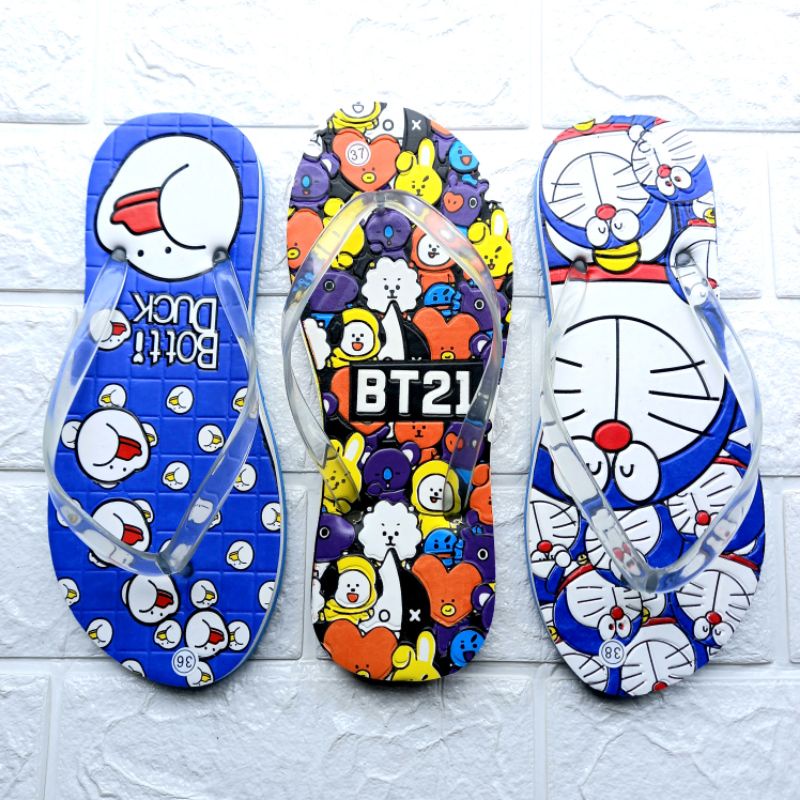 Jual sandal jepit doraemon bt21 tali jelly | Shopee Indonesia
