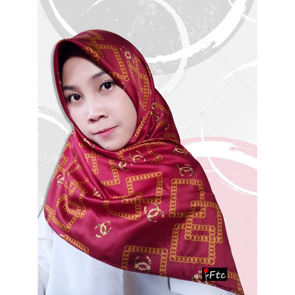 Jual hijab segiempat motif bahan maxmara chain channel merah | Shopee ...