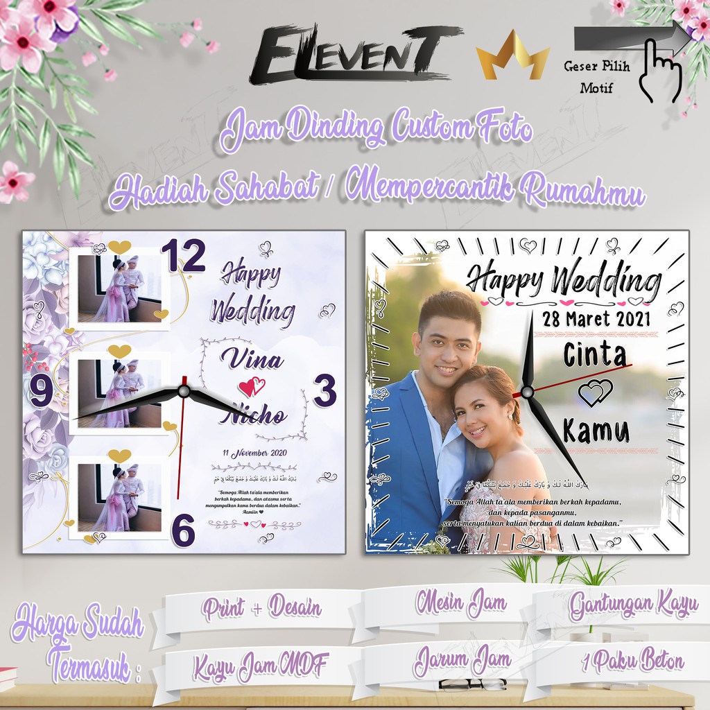 Jual Hadiah Jam Dinding 20x20cm Custom Foto Unik Kado Wedding Ulang ...