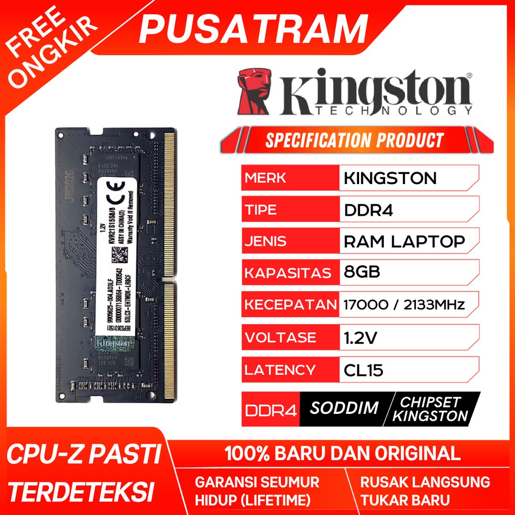 Jual RAM LAPTOP KINGSTON DDR4 8GB 2133MHz 17000 ORI GAMING RAM NB DDR4 8GB | Shopee Indonesia