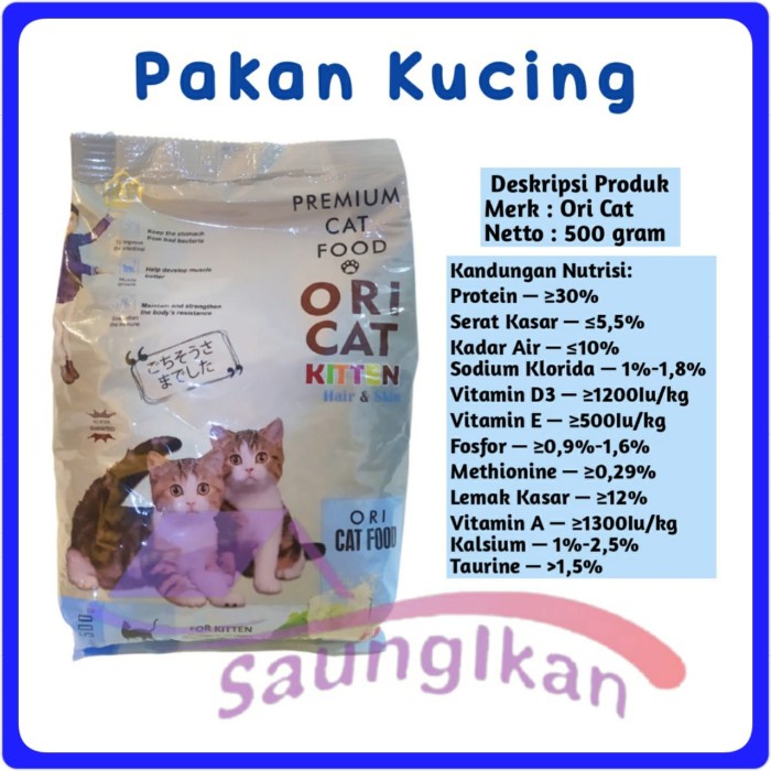 Jual Pakan Makanan Anak Kucing ORI CAT KITTEN HAIR & SKIN 500 gr ...